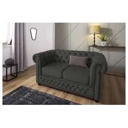 Chesterfield-Sofa Home Affaire "New Castle", grau (graphit), B:148cm H:72cm T:86cm, Sofas, mit hochwertiger Knopfheftung in Chesterfield-Design, B/T/H: 148/86/72