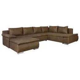 Wohnlandschaft Home Affaire "Acra U-Form", braun (cognac), B:325cm H:83cm T:229cm, 100% Polyester, Sofas, Wohnlandschaft, mit Bettfunktion und Bettkasten, in Mattenoptik