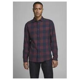 Jack & Jones Karohemd JACK & JONES "JJ JJEGINGHAM TWILL SHIRT L/", Herren, Gr. L, N-Gr, bunt (bordeaux, navy), Web, Obermaterial: 100% Baumwolle, kariert, Hemden Karohemd