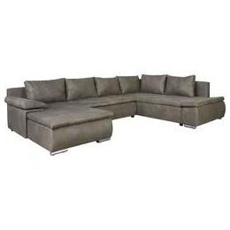 Wohnlandschaft Home Affaire "Acra U-Form", grau (stone), B:325cm H:83cm T:229cm, 100% Polyester, Sofas, Wohnlandschaft, mit Bettfunktion und Bettkasten, in Mattenoptik