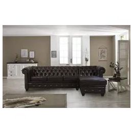 Chesterfield-Sofa Home Affaire "Rysum L-Form", braun (dunkelbraun), B:255cm H:72cm T:171cm, Luxus-Microfaser Lederoptik (100% Polyester);Kunstleder, Sofas, Chesterfield-Optik mit Ottomanen-Abschlu&szlig;