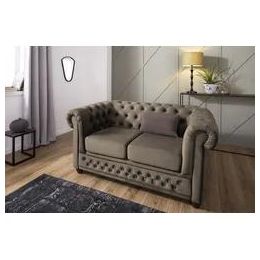 Chesterfield-Sofa Home Affaire "New Castle", grau (taupe), B:148cm H:72cm T:86cm, Sofas, mit hochwertiger Knopfheftung in Chesterfield-Design, B/T/H: 148/86/72