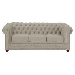 Chesterfield-Sofa Home Affaire "New Castle", beige, B:203cm H:72cm T:86cm, Sofas, mit hochwertiger Knopfheftung in Chesterfield-Design, B/T/H: 203/86/72