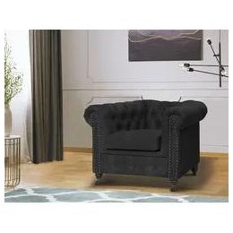 Chesterfield-Sessel Home Affaire "Aarburg Sessel", grau (anthrazit), B:98cm H:77cm T:87cm, 100% Polyester, Sessel, aufw&auml;ndige Knopfheftung und Ziern&auml;gel im Chesterfield-Design