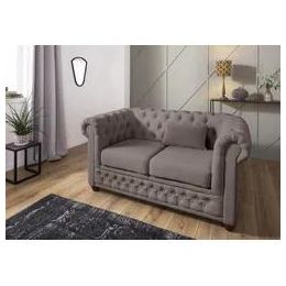 Chesterfield-Sofa Home Affaire "New Castle", grau (taupe), B:148cm H:72cm T:86cm, Sofas, mit hochwertiger Knopfheftung in Chesterfield-Design, B/T/H: 148/86/72
