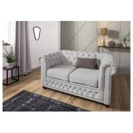 Chesterfield-Sofa Home Affaire "New Castle", silber, B:148cm H:72cm T:86cm, Sofas, mit hochwertiger Knopfheftung in Chesterfield-Design, B/T/H: 148/86/72
