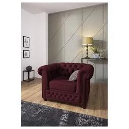 Chesterfield-Sessel Home Affaire "New Castle Sessel", rot (bordeaux), B:104cm H:72cm T:86cm, Sessel, hochwertige Knopfheftung, B/T/H: 104/86/72 cm