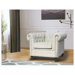 Chesterfield-Sessel Home Affaire "Aarburg Sessel", beige, B:98cm H:77cm T:87cm, 100% Polyester, Sessel, aufw&auml;ndige Knopfheftung und Ziern&auml;gel im Chesterfield-Design