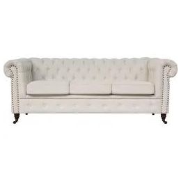 Chesterfield-Sofa Home Affaire "Aarburg", beige, B:203cm H:77cm T:87cm, 100% Polyester, Sofas, aufw&auml;ndige Knopfheftung und Ziern&auml;gel im Chesterfield-Design