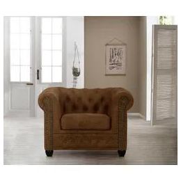 Chesterfield-Sessel Home Affaire "Rysum Sessel", braun (cognac), B:94cm H:72cm T:86cm, Luxus-Microfaser Lederoptik (100% Polyester), Sessel, passend zur Serie "Rysum" B/T/H: 94/86/72 cm