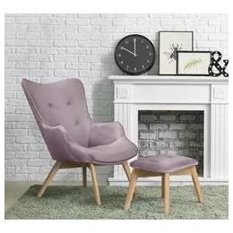 Sessel Home Affaire "Nicko", rosa (flamingo), B:71cm H:96cm T:86cm, 100% Polyester, Sessel, Design-Sessel Sessel mit Hocker Lounge-Sessel Einzelsessel, wahlweise mit und ohne Hocker