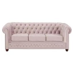 Chesterfield-Sofa Home Affaire "New Castle", rosa (flamingo), B:203cm H:72cm T:86cm, Sofas, mit hochwertiger Knopfheftung in Chesterfield-Design, B/T/H: 203/86/72