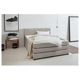 Boxspringbett OTTO products "Peetu", beige, B:170cm L:213cm, Struktur fein aus 100%-recyceltem Polyester, Komplettbetten, Boxspringbett, Taschenfederkern-Matratze, in 4 Breiten und 4 Farben, incl. Topper