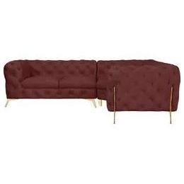 Chesterfield-Sofa Home Affaire "Amaury L-Form", rosa (rose), B:264cm H:75cm T:204cm, Struktur (100% Polyester);Samtoptik (100% Polyester), Sofas, moderne Chersterfield-Optik, Breite 262 cm, Fu&szlig;farbe w&auml;hlbar