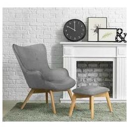 Sessel Home Affaire "Nicko", grau, B:71cm H:96cm T:86cm, 100% Polyester, Sessel, Design-Sessel Sessel mit Hocker Lounge-Sessel Einzelsessel, wahlweise mit und ohne Hocker