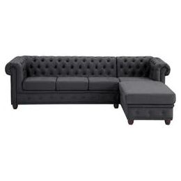 Chesterfield-Sofa Home Affaire "New Castle L-Form", schwarz, B:255cm H:72cm T:171cm, Sofas, hochwertige Knopfheftung in Chesterfield-Design, B/T/H: 255(171/72)
