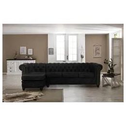 Chesterfield-Sofa Home Affaire "Rysum L-Form", grau (anthrazit), B:255cm H:72cm T:171cm, Luxus-Microfaser Lederoptik (100% Polyester);Kunstleder, Sofas, Chesterfield-Optik mit Ottomanen-Abschlu&szlig;
