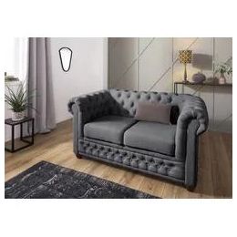 Chesterfield-Sofa Home Affaire "New Castle", schwarz, B:148cm H:72cm T:86cm, Sofas, mit hochwertiger Knopfheftung in Chesterfield-Design, B/T/H: 148/86/72
