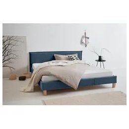 Polsterbett OTTO products "Heddi", blau, B:205cm H:82cm L:212cm, Bezug Struktur fein (100% recyceltes Polyester), Betten, Polsterbett ohne Bettkasten Polsterbett, in 5 Breiten: von 90cm-200cm, Biese am Kopfteil, Strukturstoff