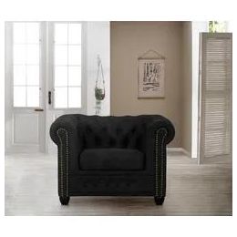 Chesterfield-Sessel Home Affaire "Rysum Sessel", grau (anthrazit), B:94cm H:72cm T:86cm, Luxus-Microfaser Lederoptik (100% Polyester), Sessel, passend zur Serie "Rysum" B/T/H: 94/86/72 cm