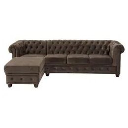 Chesterfield-Sofa Home Affaire "New Castle L-Form", grau (taupe), B:255cm H:72cm T:171cm, Sofas, hochwertige Knopfheftung in Chesterfield-Design, B/T/H: 255(171/72)