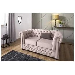 Chesterfield-Sofa Home Affaire "New Castle", rosa (flamingo), B:148cm H:72cm T:86cm, Sofas, mit hochwertiger Knopfheftung in Chesterfield-Design, B/T/H: 148/86/72
