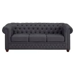 Chesterfield-Sofa Home Affaire "New Castle", schwarz, B:203cm H:72cm T:86cm, Sofas, mit hochwertiger Knopfheftung in Chesterfield-Design, B/T/H: 203/86/72
