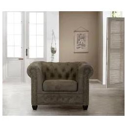 Chesterfield-Sessel Home Affaire "Rysum Sessel", grau (stone), B:94cm H:72cm T:86cm, Luxus-Microfaser Lederoptik (100% Polyester), Sessel, passend zur Serie "Rysum" B/T/H: 94/86/72 cm