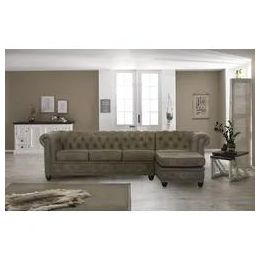 Chesterfield-Sofa Home Affaire "Rysum L-Form", grau (stone), B:255cm H:72cm T:171cm, Luxus-Microfaser Lederoptik (100% Polyester);Kunstleder, Sofas, Chesterfield-Optik mit Ottomanen-Abschlu&szlig;