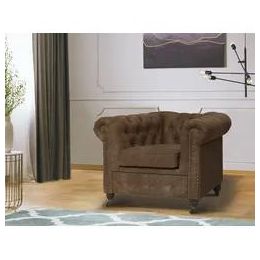 Chesterfield-Sessel Home Affaire "Aarburg Sessel", braun (cognac), B:98cm H:77cm T:87cm, 100% Polyester, Sessel, aufw&auml;ndige Knopfheftung und Ziern&auml;gel im Chesterfield-Design