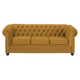 Chesterfield-Sofa Home Affaire "New Castle", gelb (mustard), B:203cm H:72cm T:86cm, Sofas, mit hochwertiger Knopfheftung in Chesterfield-Design, B/T/H: 203/86/72