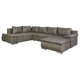 Wohnlandschaft Home Affaire "Acra U-Form", grau (stone), B:325cm H:83cm T:229cm, 100% Polyester, Sofas, Wohnlandschaft, mit Bettfunktion und Bettkasten, in Mattenoptik
