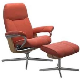 Relaxsessel stressless "Consul", braun (henna), B:82cm H:102cm T:72cm, Sessel, Relaxsessel, mit Cross Base, Gr&ouml;&szlig;e S, M & L, Holzakzent Eiche, in 2 Bezugsqualit&auml;ten lieferbar