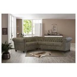 Chesterfield-Sofa Home Affaire "Rysum L-Form", grau (stone), B:264cm H:72cm T:210cm, Luxus-Microfaser Lederoptik (100% Polyester);Kunstleder, Sofas, Chesterfield-Optik, langer Schenkel links oder rechts