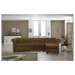 Chesterfield-Sofa Home Affaire "Rysum L-Form", braun (cognac), B:255cm H:72cm T:171cm, Luxus-Microfaser Lederoptik (100% Polyester);Kunstleder, Sofas, Chesterfield-Optik mit Ottomanen-Abschlu&szlig;