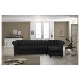 Chesterfield-Sofa Home Affaire "Rysum L-Form", grau (anthrazit), B:255cm H:72cm T:171cm, Luxus-Microfaser Lederoptik (100% Polyester);Kunstleder, Sofas, Chesterfield-Optik mit Ottomanen-Abschlu&szlig;