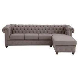 Chesterfield-Sofa Home Affaire "New Castle L-Form", grau (taupe), B:255cm H:72cm T:171cm, Sofas, hochwertige Knopfheftung in Chesterfield-Design, B/T/H: 255(171/72)