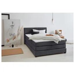 Boxspringbett OTTO products "Peetu", schwarz, B:150cm L:213cm, Struktur fein aus 100%-recyceltem Polyester, Komplettbetten, Boxspringbett, Taschenfederkern-Matratze, in 4 Breiten und 4 Farben, incl. Topper
