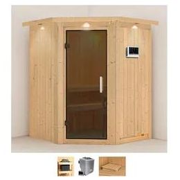 Sauna Karibu "Larin", beige (naturbelassen), Bio-Kombiofen, externe Steuerung, 9 kW, Saunen, 9 KW-Bio-Ofen mit externer Steuerung