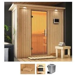 Sauna Karibu "Vada", beige (naturbelassen), Bio-Kombiofen, externe Steuerung, 9 kW, Saunen, Ofen 9 kW Bio externe Strg easy