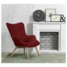 Sessel Home Affaire "Nicko", rot (dunkelrot), B:71cm H:96cm T:86cm, 100% Polyester, Sessel, Design-Sessel Sessel mit Hocker Lounge-Sessel Einzelsessel, wahlweise mit und ohne Hocker