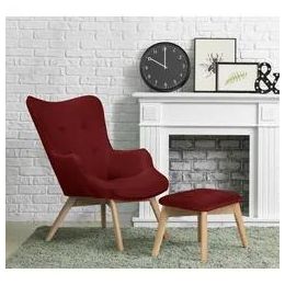 Sessel Home Affaire "Nicko", rot (dunkelrot), B:71cm H:96cm T:86cm, 100% Polyester, Sessel, Design-Sessel Sessel mit Hocker Lounge-Sessel Einzelsessel, wahlweise mit und ohne Hocker