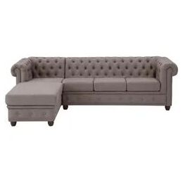 Chesterfield-Sofa Home Affaire "New Castle L-Form", grau (taupe), B:255cm H:72cm T:171cm, Sofas, hochwertige Knopfheftung in Chesterfield-Design, B/T/H: 255(171/72)