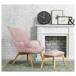 Sessel Home Affaire "Nicko", rosa, B:71cm H:96cm T:86cm, 100% Polyester, Sessel, Design-Sessel Sessel mit Hocker Lounge-Sessel Einzelsessel, wahlweise mit und ohne Hocker