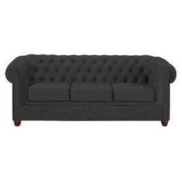 Chesterfield-Sofa Home Affaire "New Castle", grau (graphit), B:203cm H:72cm T:86cm, Sofas, mit hochwertiger Knopfheftung in Chesterfield-Design, B/T/H: 203/86/72