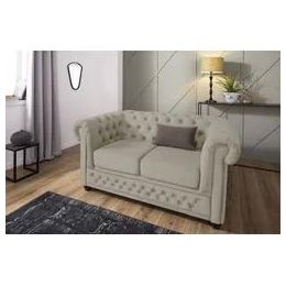 Chesterfield-Sofa Home Affaire "New Castle", beige, B:148cm H:72cm T:86cm, Samtoptik (100% Polyester);Struktur weich (100% Polyester), Sofas, mit hochwertiger Knopfheftung in Chesterfield-Design, B/T/H: 148/86/72