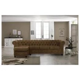 Chesterfield-Sofa Home Affaire "Rysum L-Form", braun (cognac), B:255cm H:72cm T:171cm, Luxus-Microfaser Lederoptik (100% Polyester);Kunstleder, Sofas, Chesterfield-Optik mit Ottomanen-Abschlu&szlig;