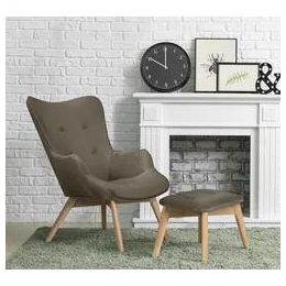 Sessel Home Affaire "Nicko", grau (taupe), B:71cm H:96cm T:86cm, 100% Polyester, Sessel, Design-Sessel Sessel mit Hocker Lounge-Sessel Einzelsessel, wahlweise mit und ohne Hocker