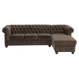 Chesterfield-Sofa Home Affaire "New Castle L-Form", grau (taupe), B:255cm H:72cm T:171cm, Sofas, hochwertige Knopfheftung in Chesterfield-Design, B/T/H: 255(171/72)