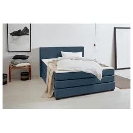 Boxspringbett OTTO products "Peetu", blau, B:170cm L:213cm, Struktur fein aus 100%-recyceltem Polyester, Komplettbetten, Boxspringbett, Taschenfederkern-Matratze, in 4 Breiten und 4 Farben, incl. Topper